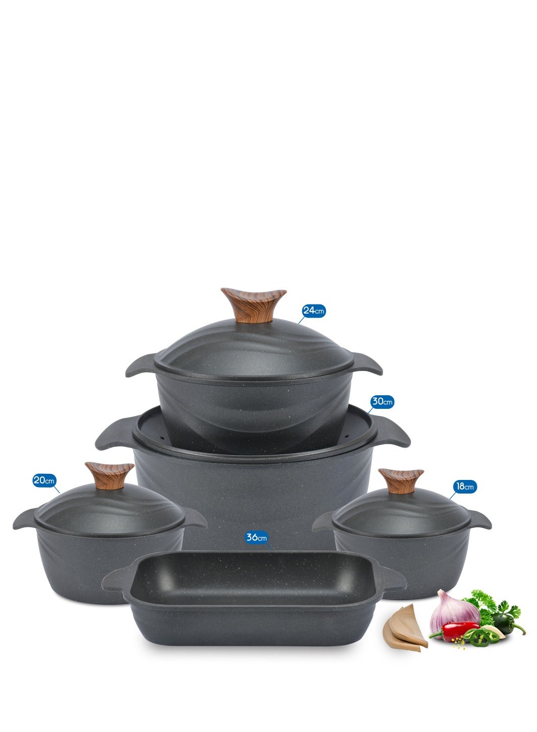 NeoKlein 9-Piece Non-Stick Granite Square Cookware Set 4 Pots (18-20-24 ...