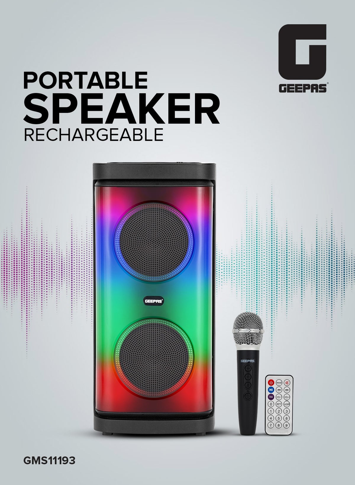 GEEPAS Rechargeable Portable Speaker| RGB Light, USB Input, TF, TWS, FM ...