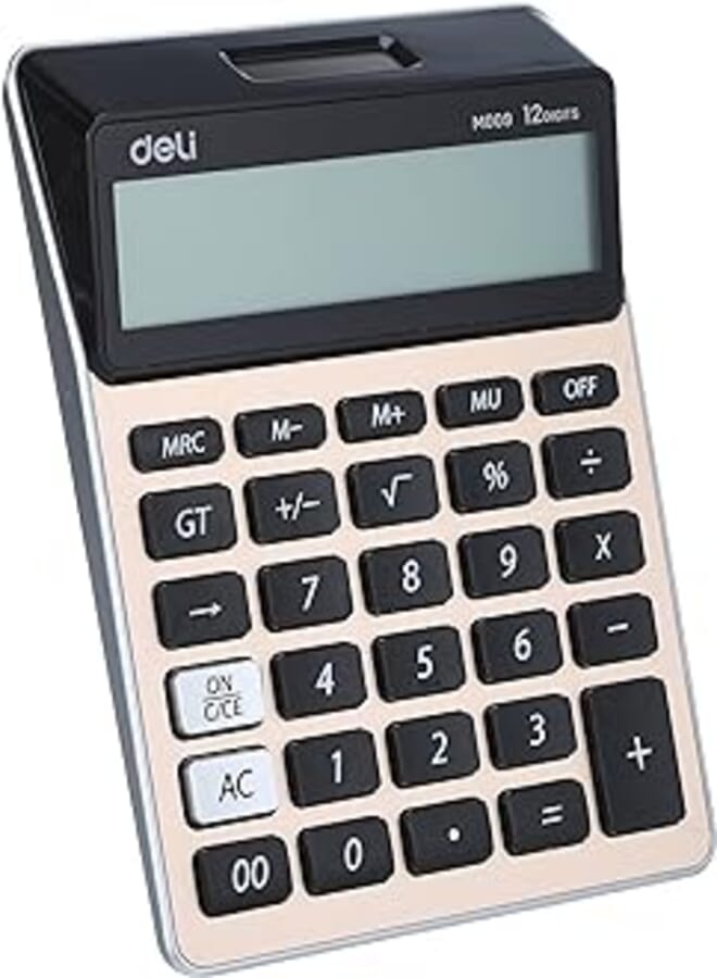 Deli Desktop Calculator - Metal-12 digits - Golden - Dual power (LR44 ...