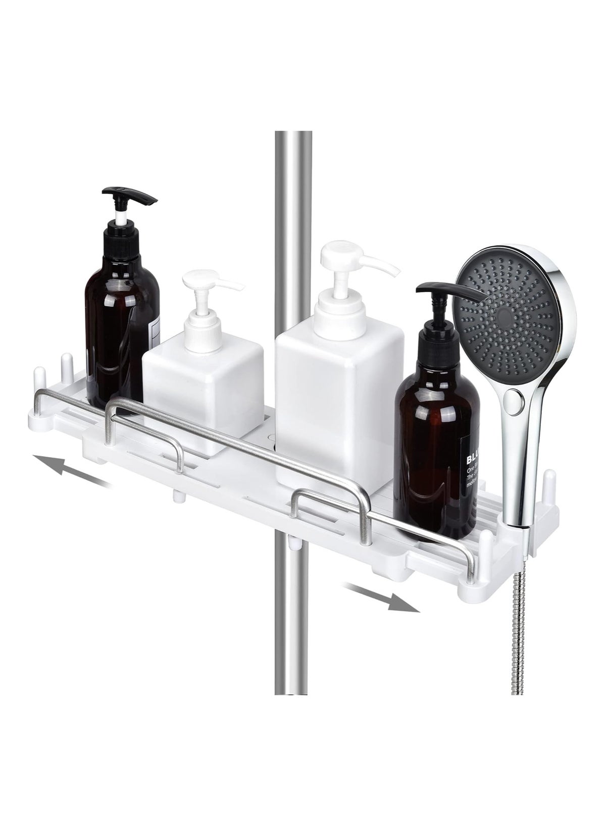 Generic Adjustable Shower Shelf, White ABS Aluminum No-Punch Storage ...