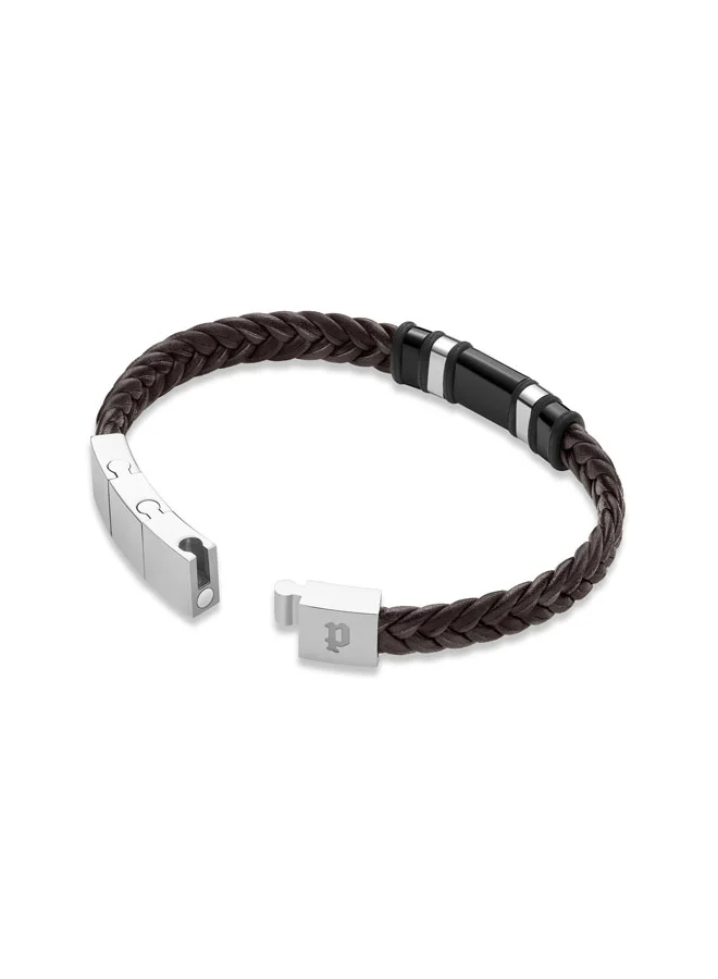 POLICE 180 Weavebreaker Bracelet Braided Brown Leather with Black Wing ...
