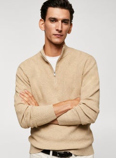 Buy Mango MAN Beige Half Zippered Sweater for Men in UAE
