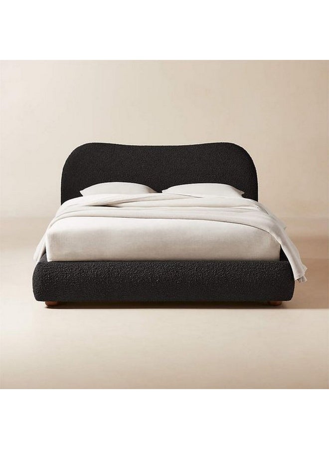 Homzmart Compressed wood and Boucle Single Bed 115x120x200 cm - Black ...