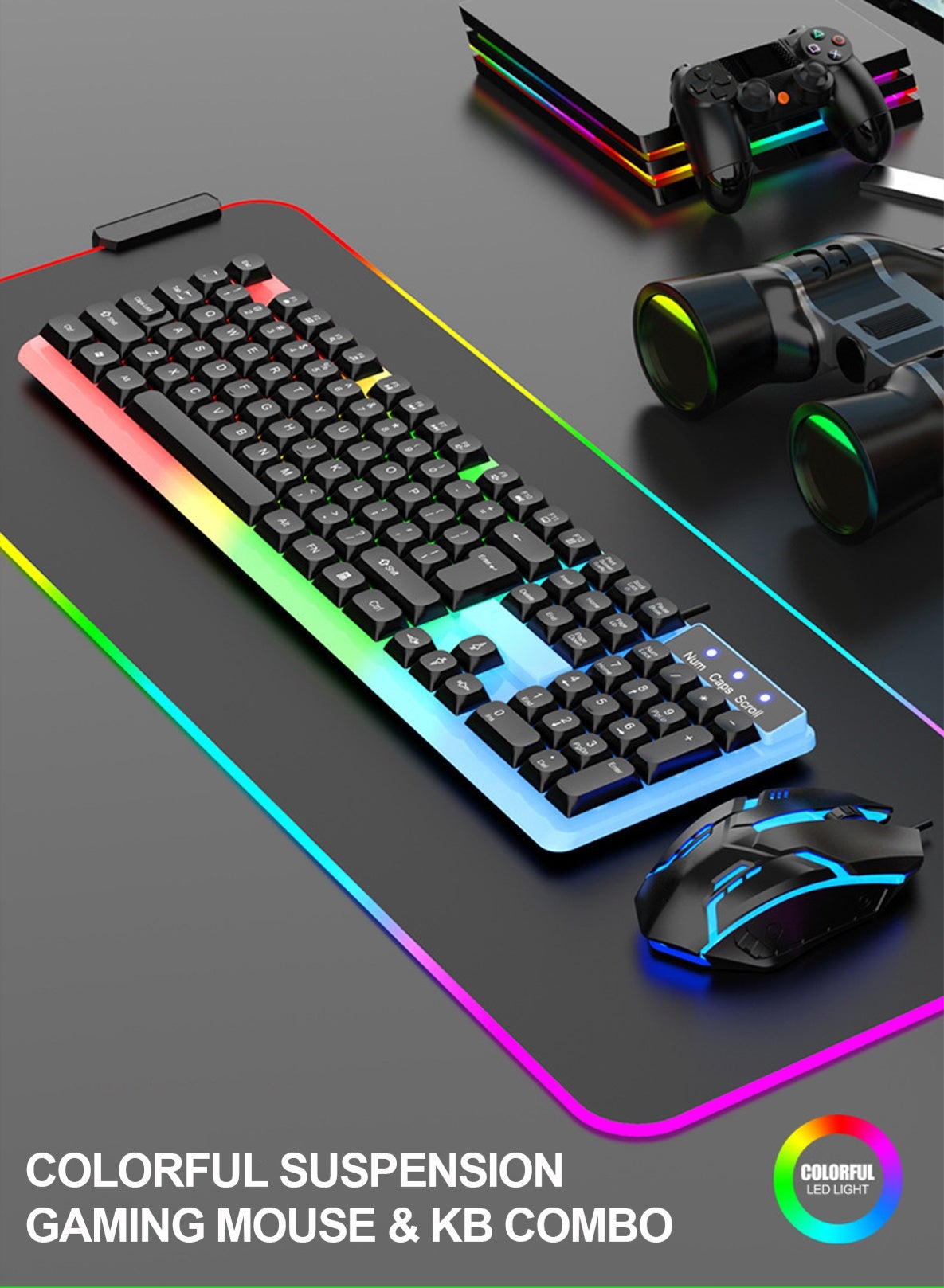 LOOPITYS RGB Gaming Keyboard Mouse Set Wired LED Keys Mechanical Feel ...