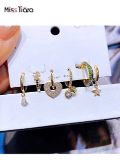 MissTiara 6-Piece S925 Silver Post Zirconia Real Gold Plated Copper ...