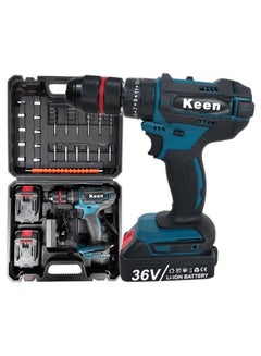 Keen KEEN Cordless Drill Machine 13mm, 36V Electronic Screwdriver, 1700/rpm, 2 Li-ion Batteries ...
