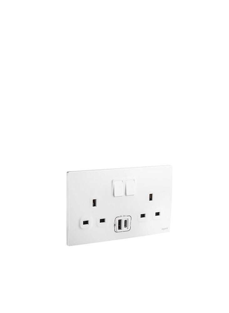 Legrand Legrand 13A 2G SWITCH SOCKET+USB A & C MALLIA SENSES WHITE ...