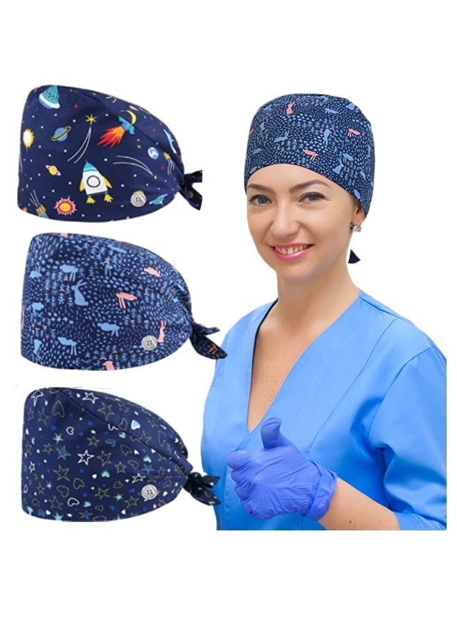 TLAXCA Pack of 3 Surgical Caps for Female and Male, Cotton Nursing Cap ...