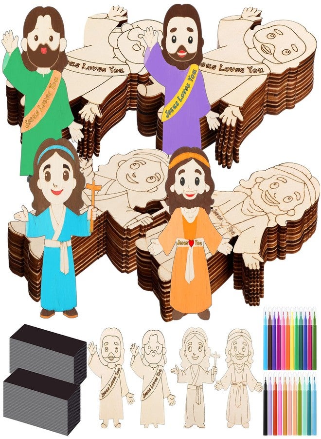Burbell Burbell 48 Sets Wooden Jesus Crafts with Magnets Paint Markers ...