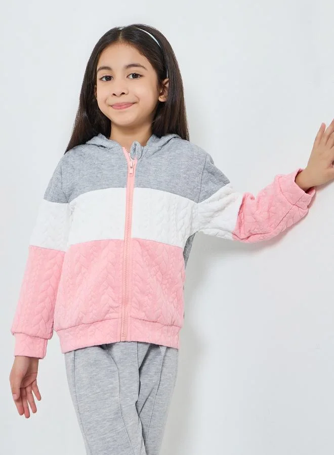 Styli Girls Color Block Textured Jacket for Women | Best Price Qatar