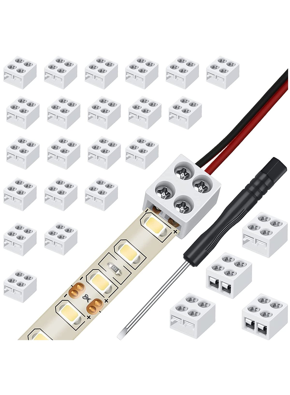 KASTWAVE 25 Pack Solderless LED Tape Light Connector 2 Pin Terminal ...