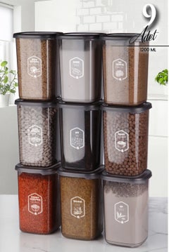 Kitchen Life 9-Piece Labeled Square Food Storage Container Set 1200 ml ...