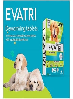 EVA PHARMA EVATRI Dog Oral Tablets with Meat Flavor for Deworming (12 ...