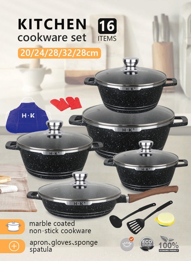 HK 16-piece kitchen cookware set, casserole set and frying pan, with ...