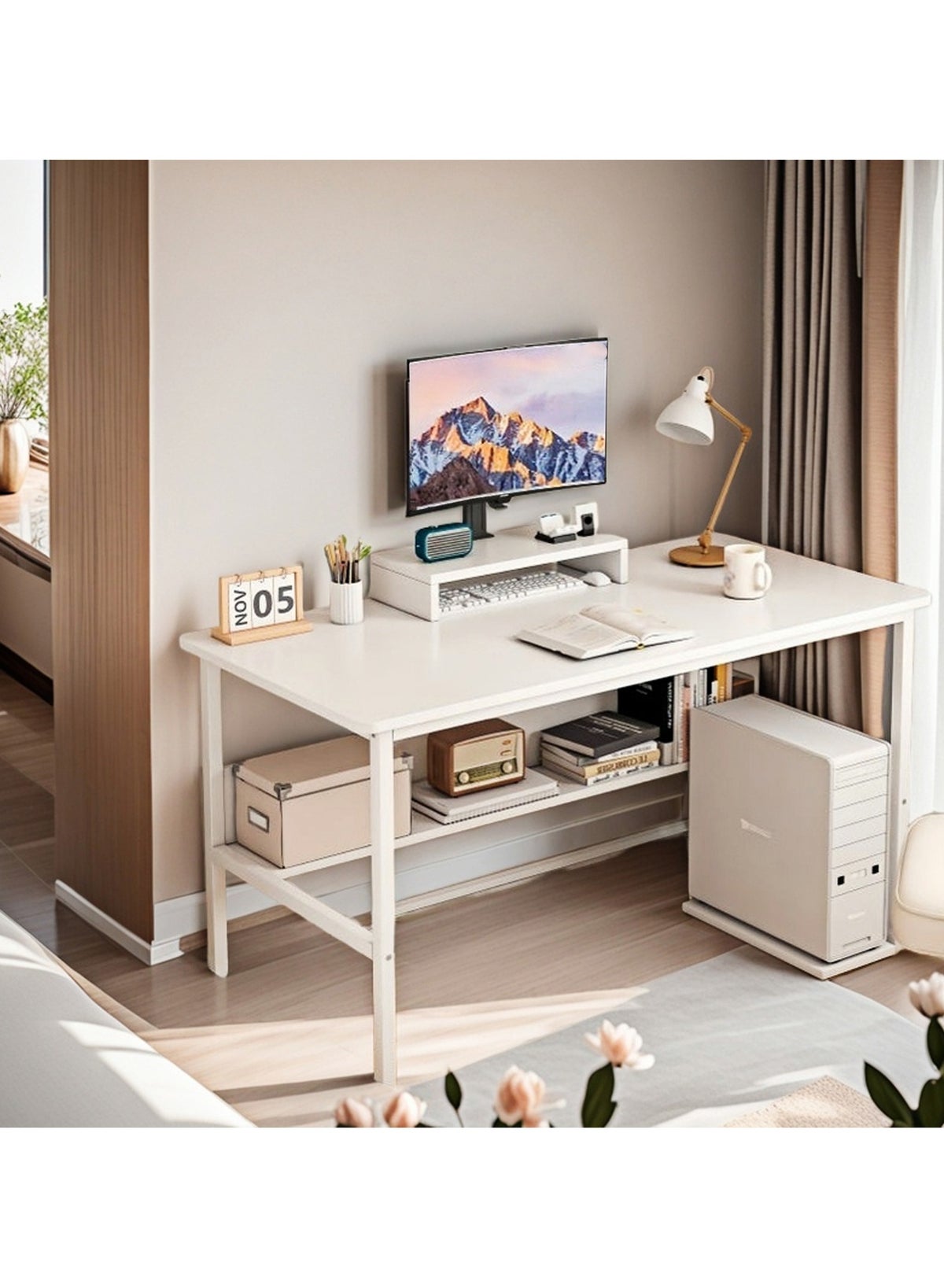 ACPLAY Study Gaming Desk with Bookshelf, Spacious Computer Desk with ...