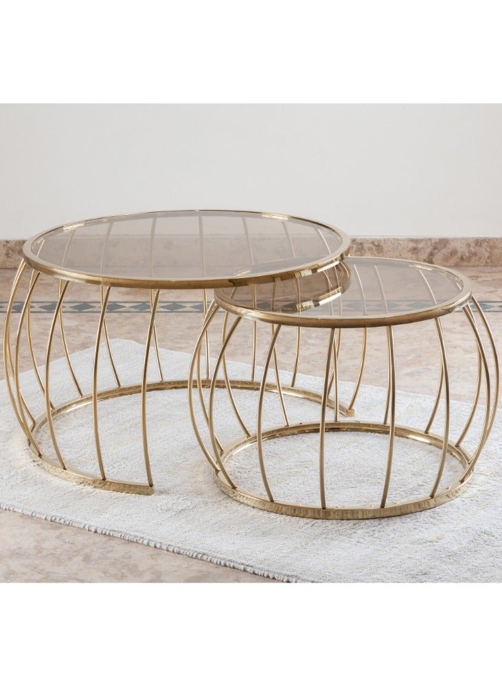 Smart Furniture Interlocking Two Coffee tables made of golden stainless ...