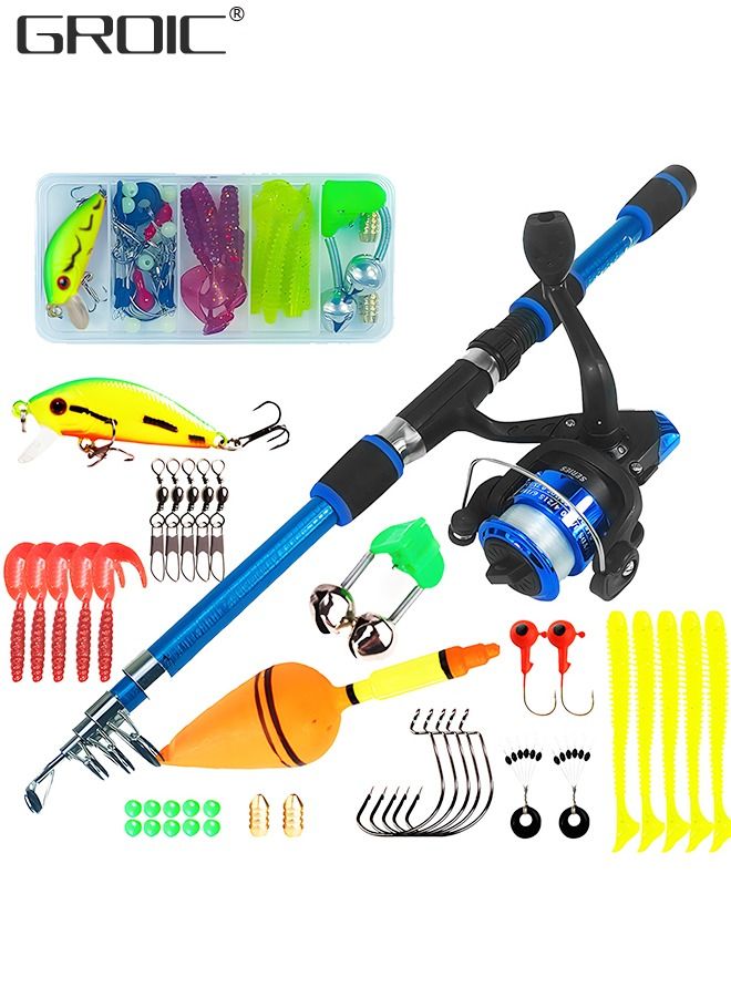 GROIC Kids Fishing Pole and Tackle Box,Portable Telescopic Kids Fishing ...