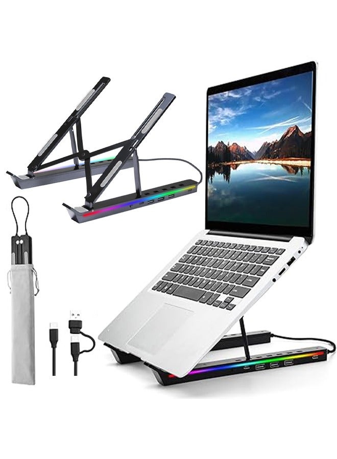 AOLION Laptop Stand for Desk, Aluminum Computer Stand with USB-A、USB-C ...