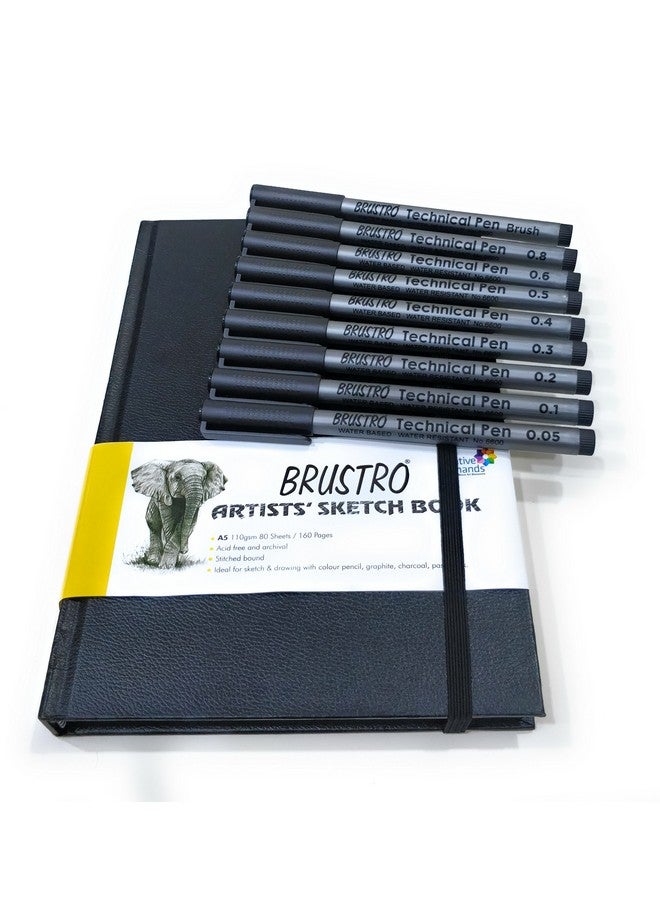 BRUSTRO BRUSTRO Artists Sketch Book Stitched Bound A5-110 GSM, 160 ...