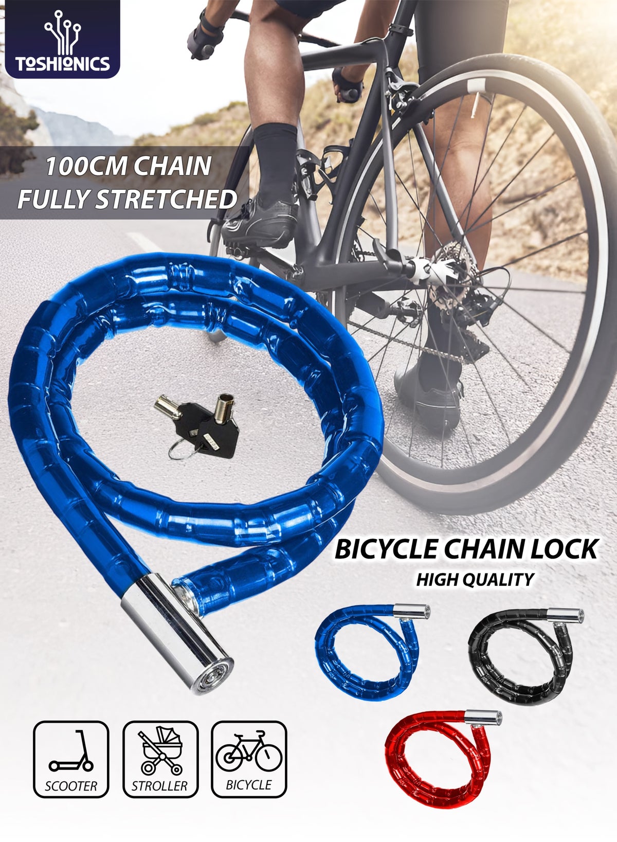 Toshionics Heavy-Duty 22mm Armoured Bike Chain Lock 1000mm T113259 ...