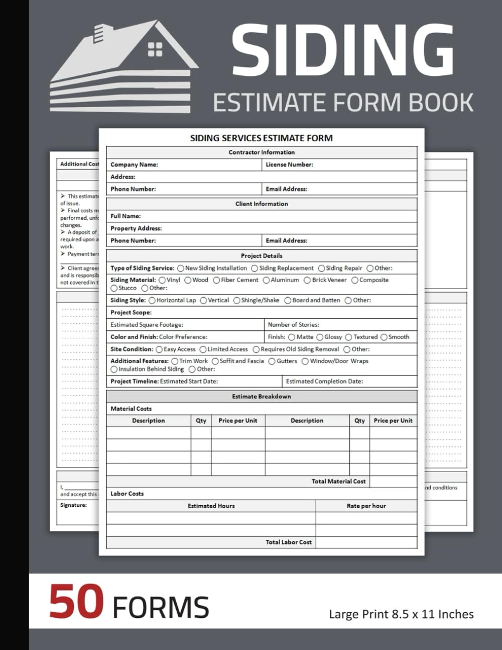 Siding Estimate Form Book: Siding Installation & Replacement Estimating ...