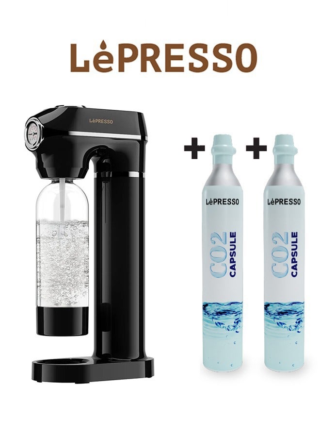 LePRESSO Sparkling Water Maker 1L with Two Capsules and Pressure Meter ...