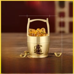 Generic Pure Brass Wealth Bucket Miniature Craft[full of silver ingots ...