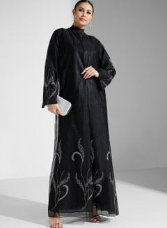 hayas closet Embellished Black Flared Sleeve Abaya With Sheila UAE ...