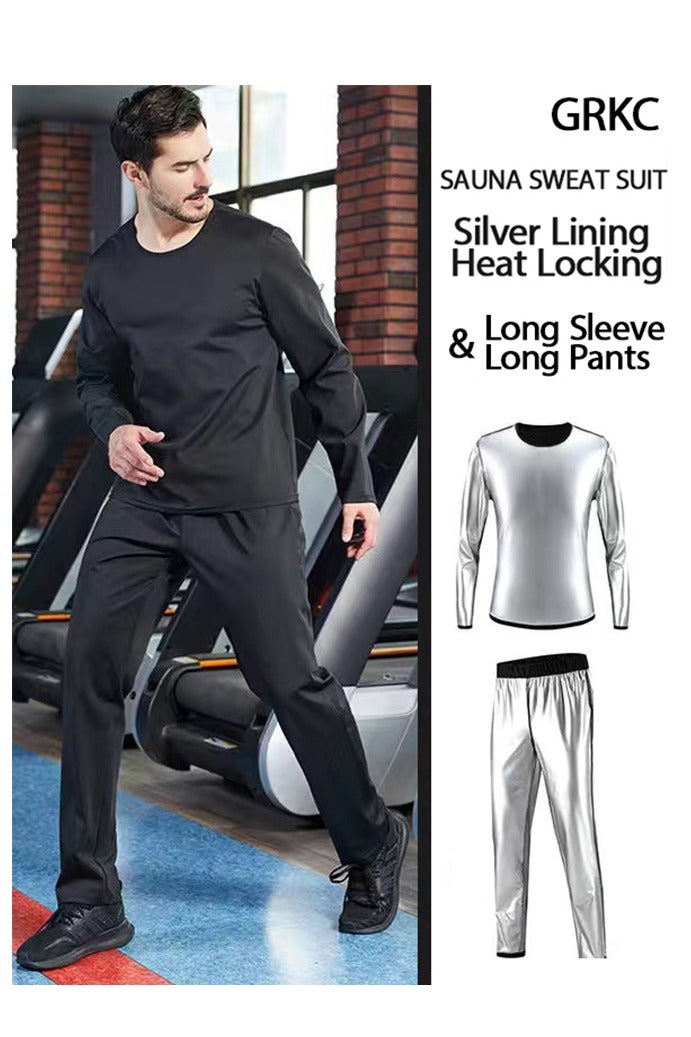 GRKC Men's Sauna Suit Set – Long Sleeve Top and Pants, Sweat Enhancing ...