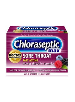 Chloraseptic Max Strength Sore Throat Lozenges, Wild Berries, 15 Count ...
