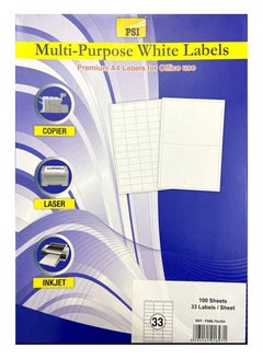 AtrauX Multipurpose A4 Laser / Inkjet Sticker Labels -White (Size: 70 * ...