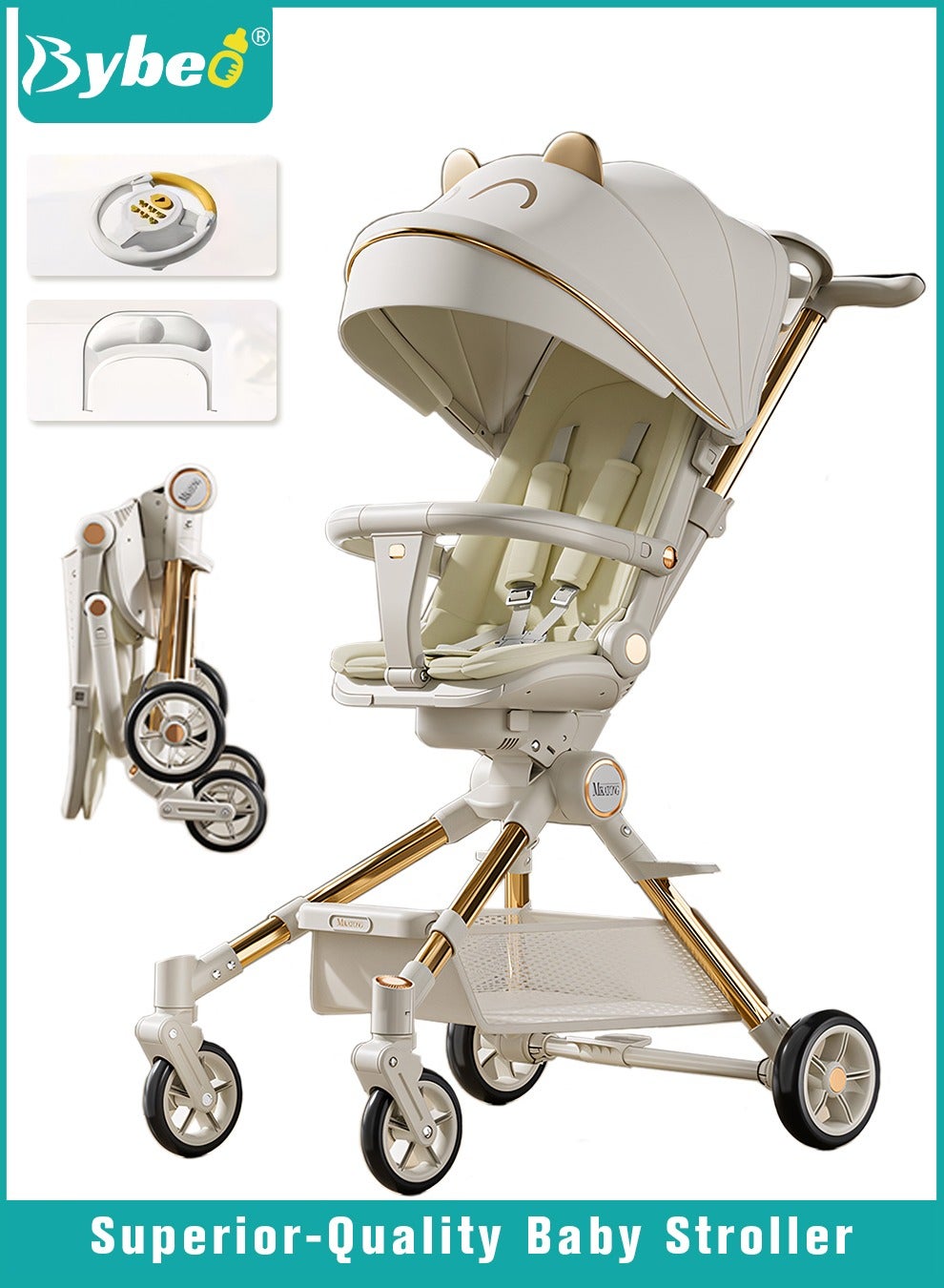Bybeo Lightweight Baby Stroller, Multifunctional Travel Cabin, One-Hand ...