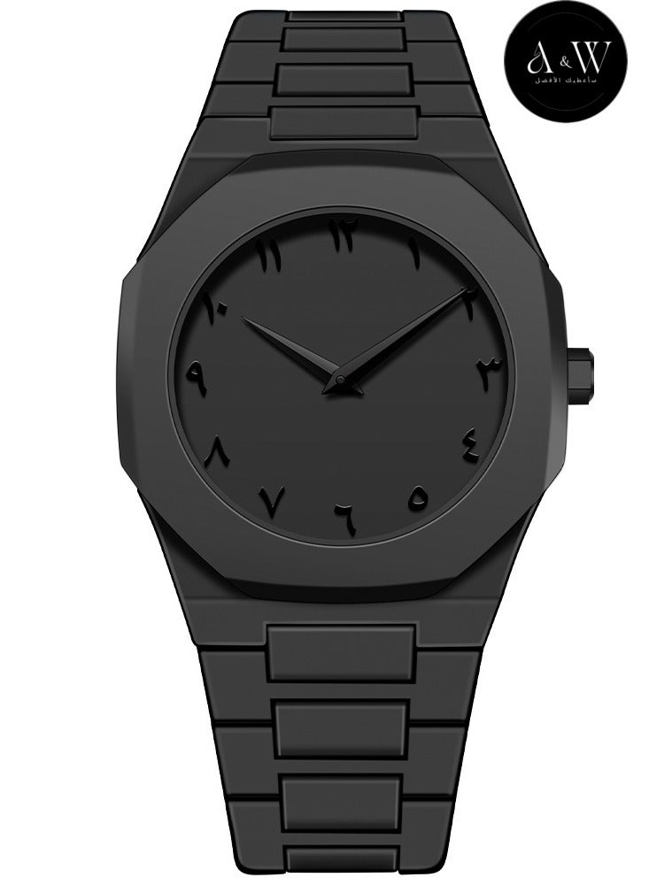 A&W Arabic Watch, All-Black Men's Quartz Watch with Arabic Numerals ...
