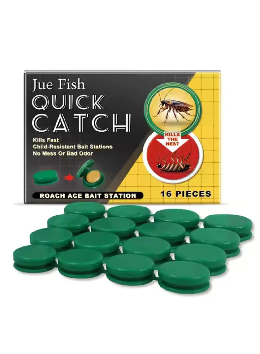 JUE-FISH 16-Piece Cockroach Bait Station, Powerful Pest Control, Long ...