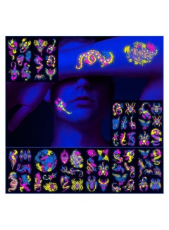 Generic 10 Sheets Neon Temporary Tattoos Glow In The UV Neon Tattoos ...