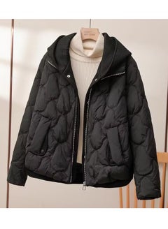 Generic Womens Hooded Knit Puffer Jacket Winter Short CoatBlack Black ...