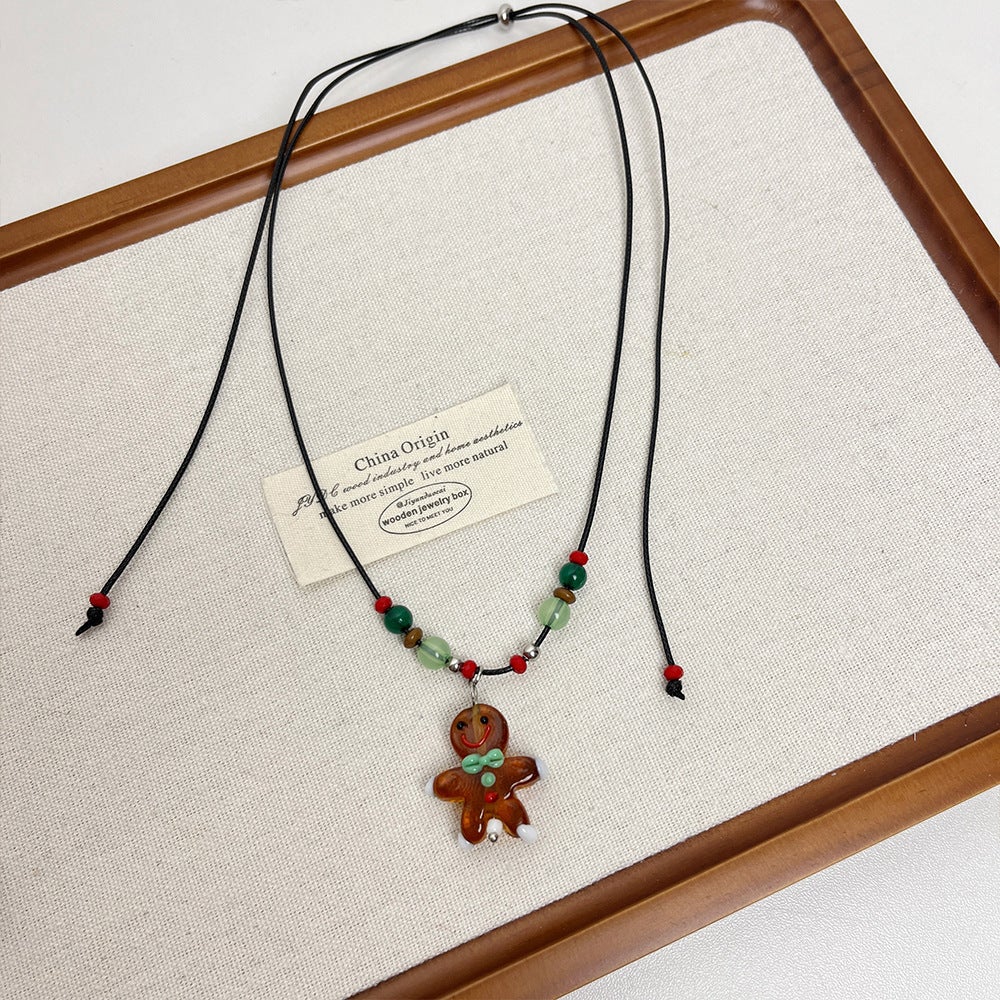 Generic Colorful Christmas Tree Gingerbread Man Beaded Necklace Women ...
