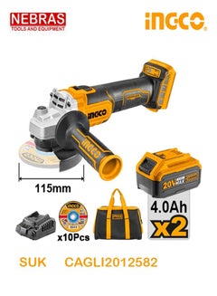 INGCO INGCO Cordless Angle Grinder 20V 4.5 inch with INGCO 20V Lithium ...