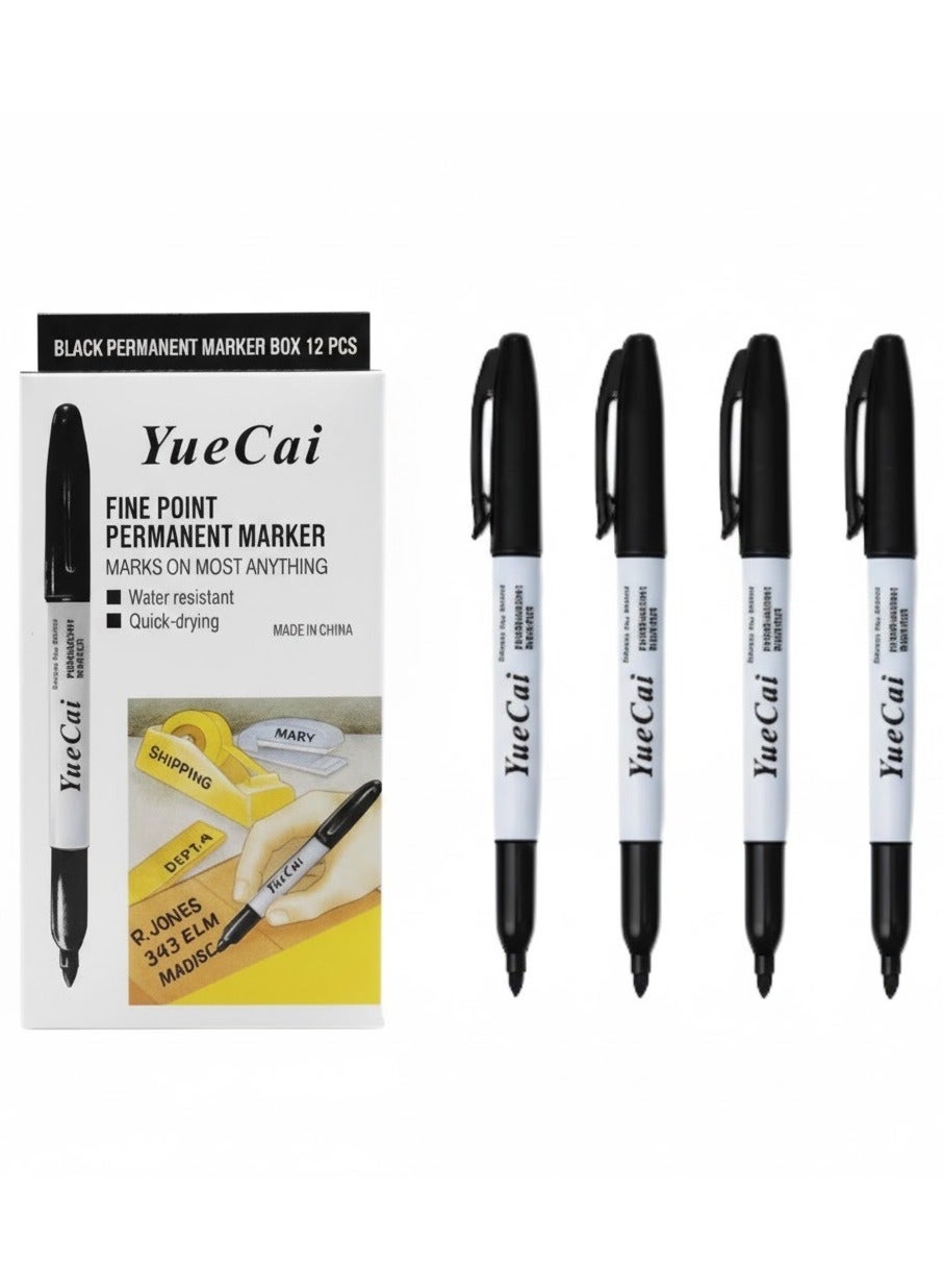 Yue Cai 12-Piece Permanent Markers – Fine Point Waterproof Markers for ...