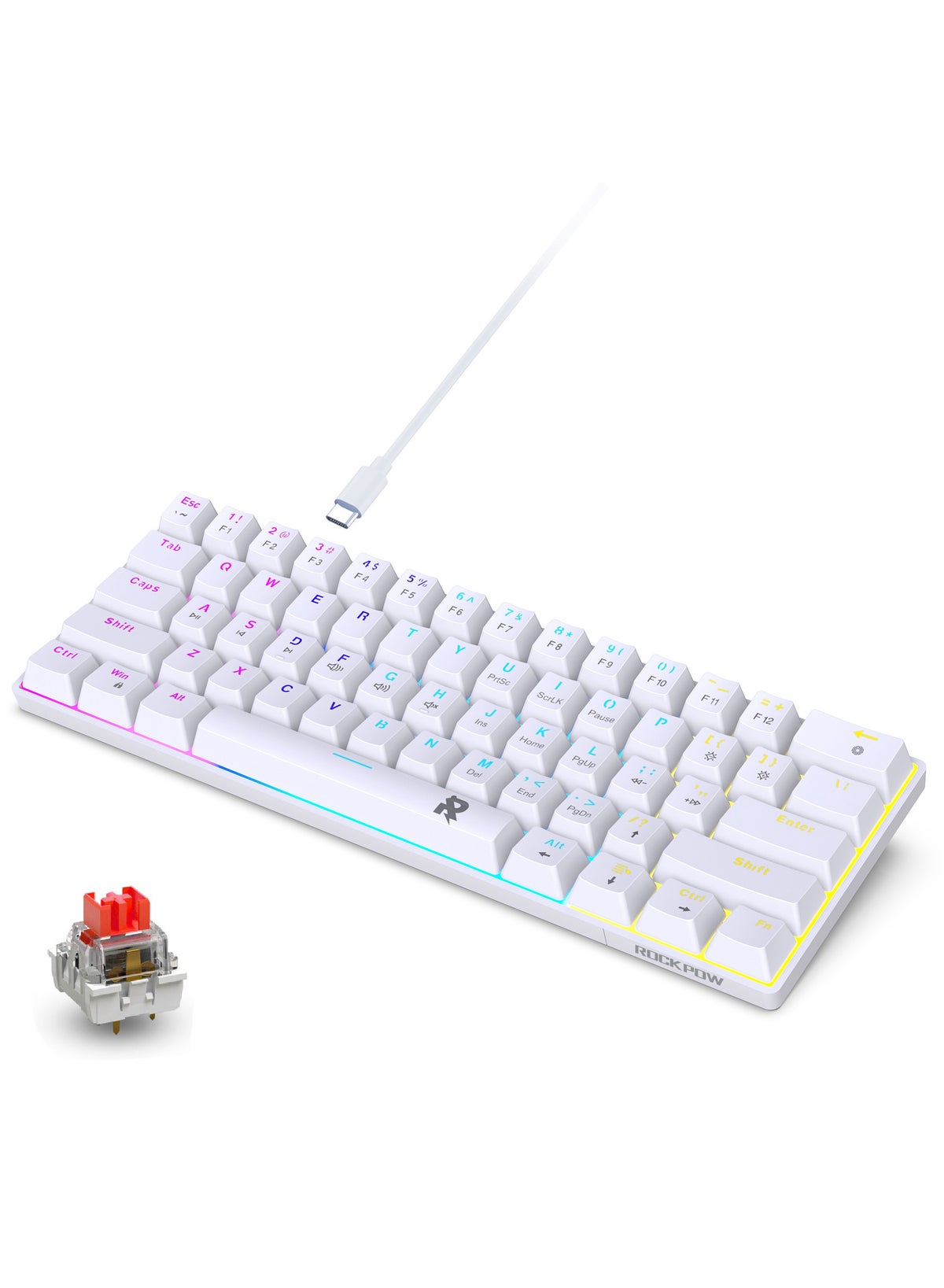 Rock Pow ROCK POW 60% Wired Mechanical Gaming Keyboard 61keys RGB ...