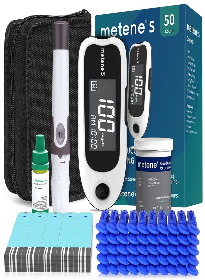 Metene Metene S Blood Glucose Monitor Kit with 50 Glucometer Strips, 50 ...
