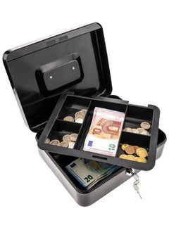 VITION Large Metal Cash Box with Tray and Key Lock Portable Safe for ...