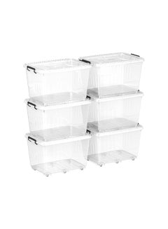Cosmoplast 82L Clear Plastic Storage Set of 6 Box with Wheels ...