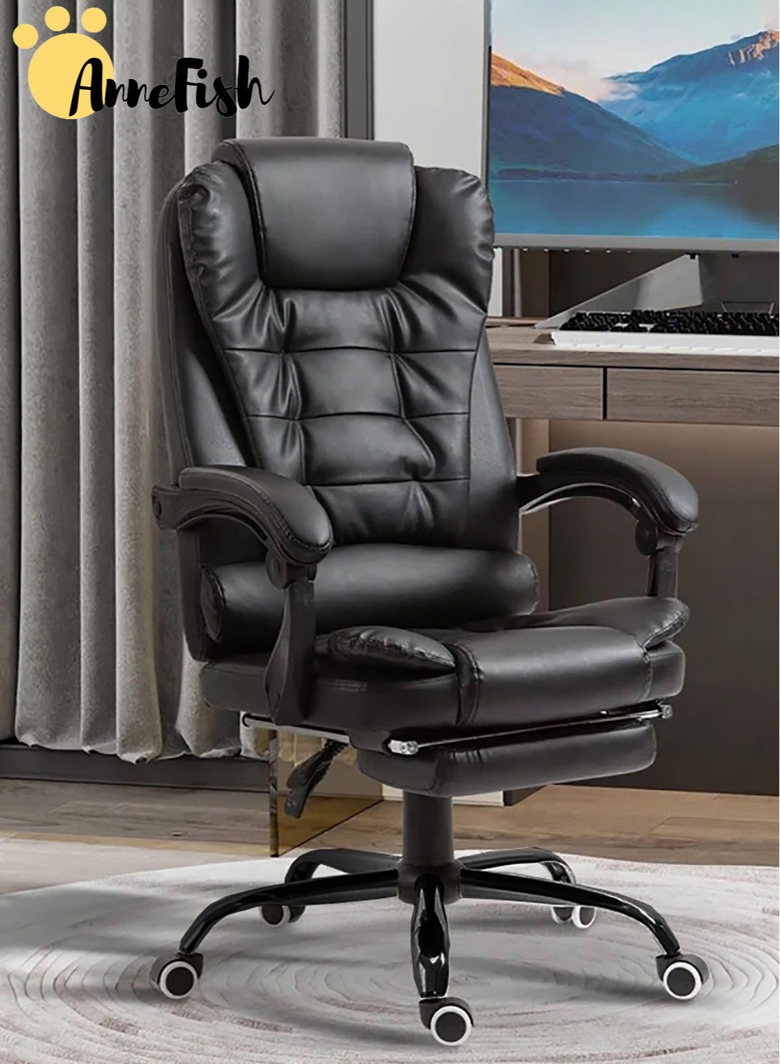 AnneFish Ergonomic Office Desk Computer Chair PU Leather Swivel ...