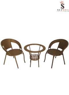 SULSHA Outdoor Dining Twin Chairs And Round Table Set Gold Color Coffee ...