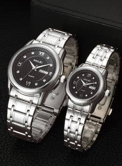HALEI HALEI Luxury 2-Piece Couple Watches Silver Tone Stainless Steel ...