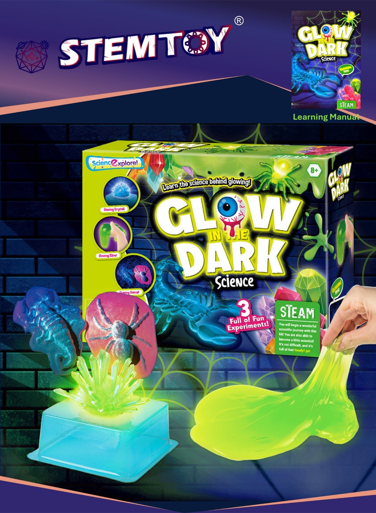 STEMTOY Glow in the Dark Science Kit for Kids – 3 Fun Experiments ...