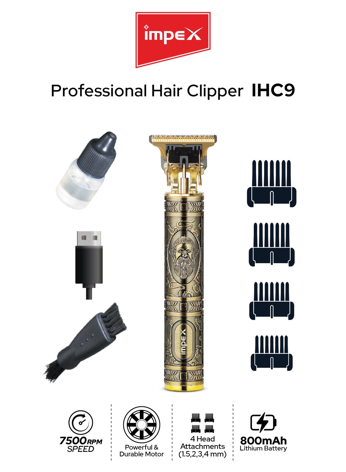 Impex Professional Hair Clipper Hair Trimmer, 800mAh Rechargeable ...