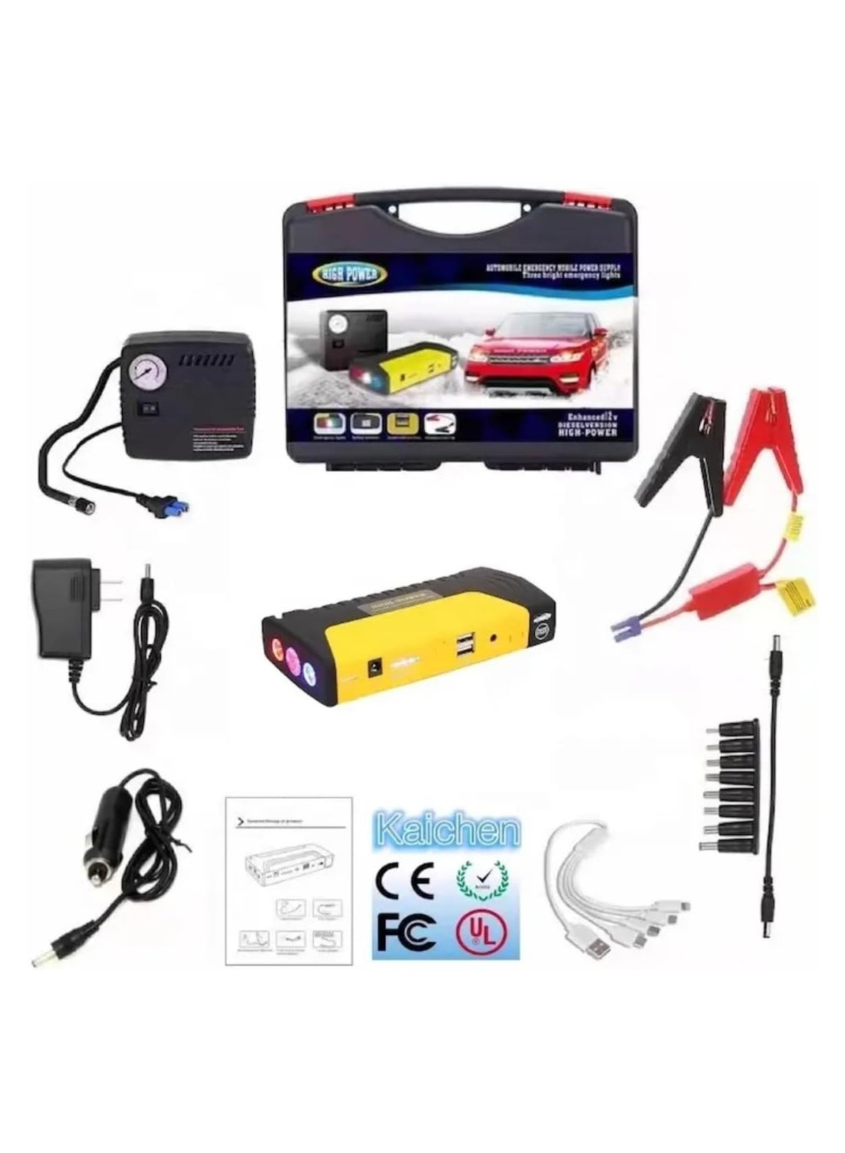 ZAMZIN Car Jump Starter Power Bank with Air Compressor, LED Light, Type ...