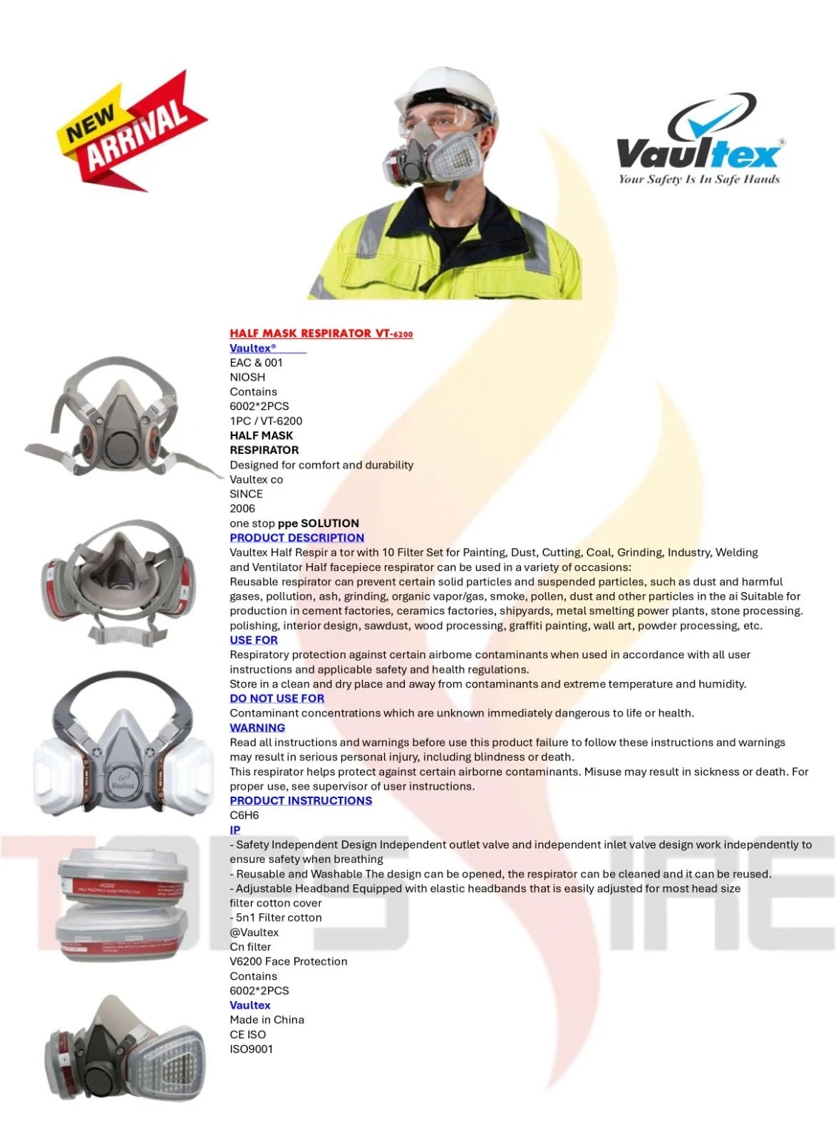 Vaultex Half face mask respirator VT-6200 Vaultex with filters | Best ...